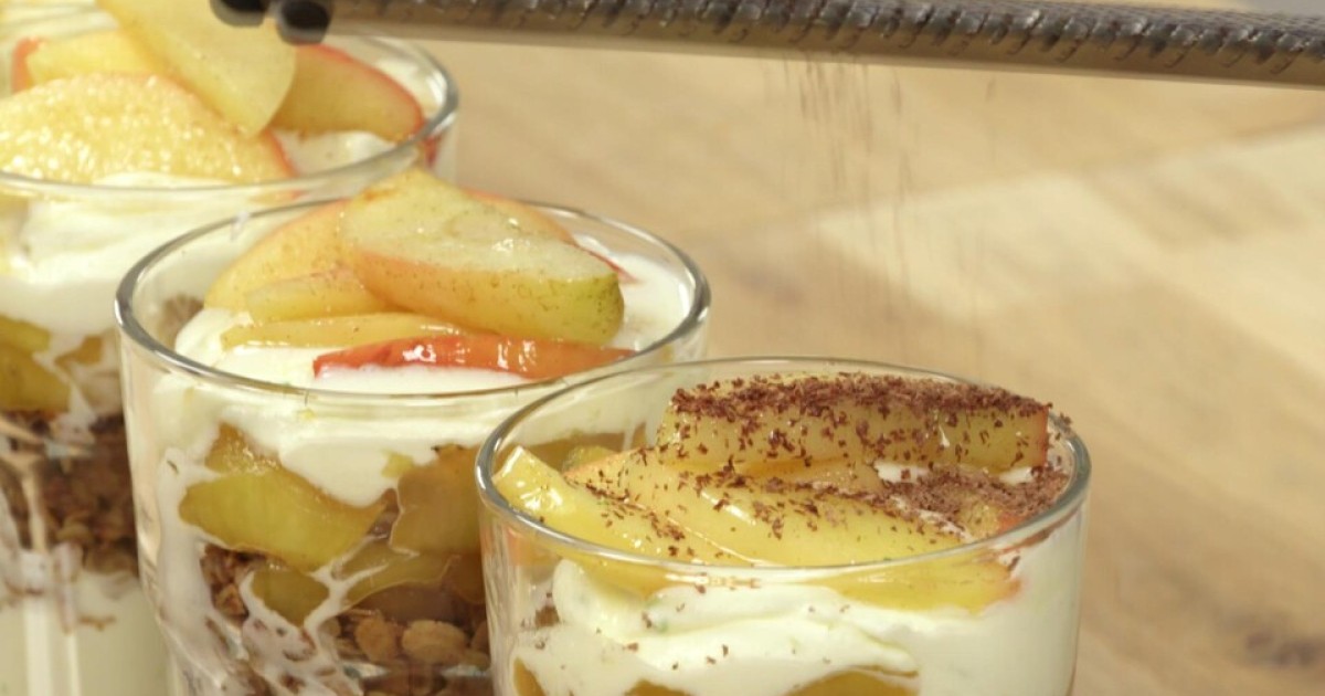 Trifle met mascarpone, frisse appeltjes en krokante havermout ...